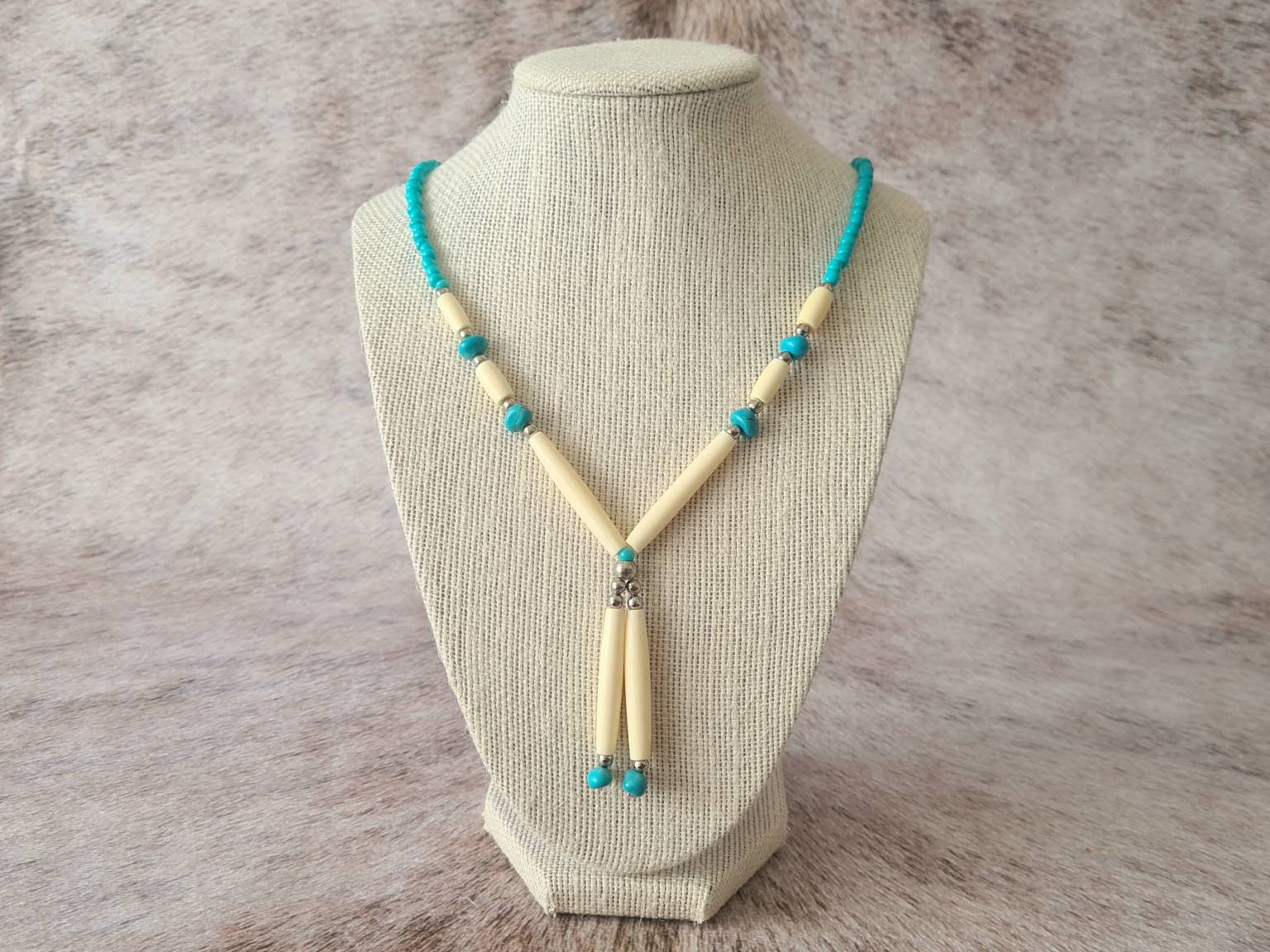 Spirit of the West Native Bone and Turquoise Beaded Necklace. - Etsy