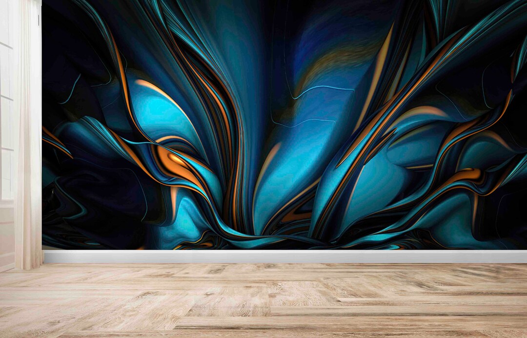 Abstract Blue and Orange Art Wall Poster, 3D Wall Decor, Blue Wall ...