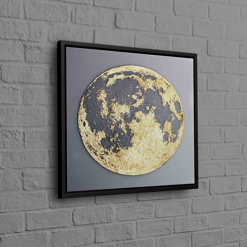 Gold Moon Canvas Print, Abstract Moon Printed, Moon Surface Canvas ...