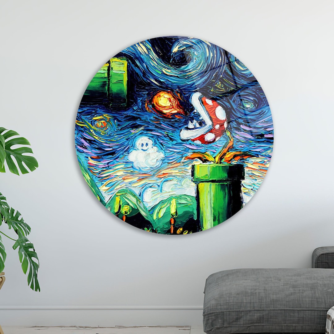 Van Gogh Mario Wall Art, Super Mario Glass Art, Van Gogh Tempered Glass ...