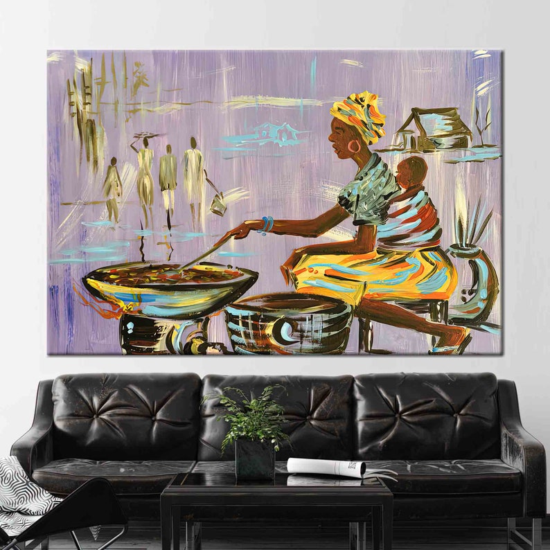 African Mother Cooking Ethnic Art Canvas Black Woman Canvas | Etsy