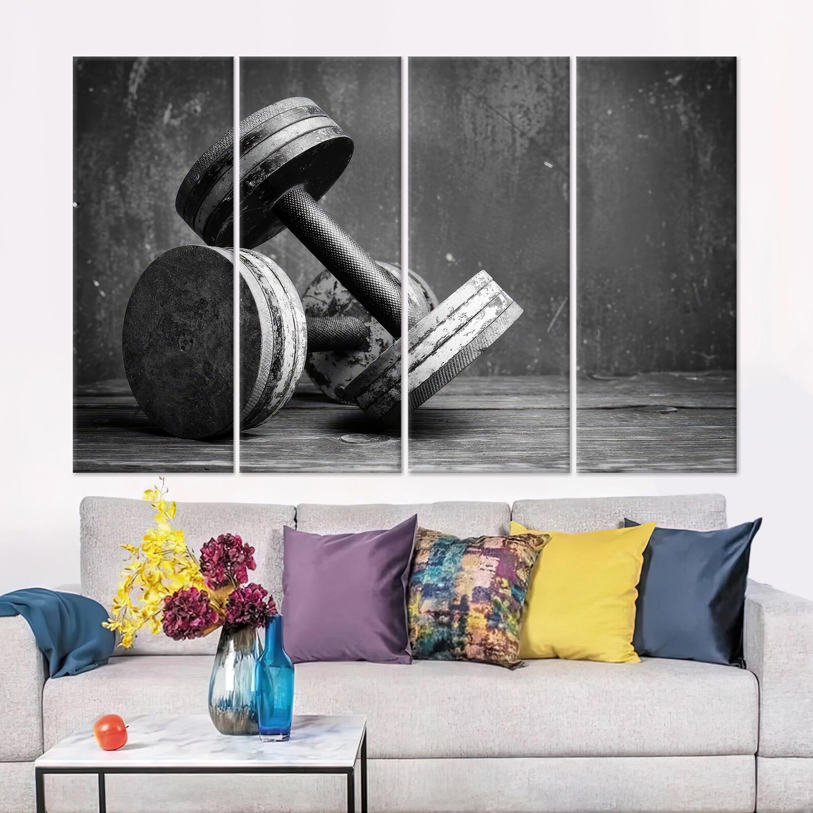 Black and White Wall Art, GYM Artwork, Bohemian Wall Art, Dumbbells ...