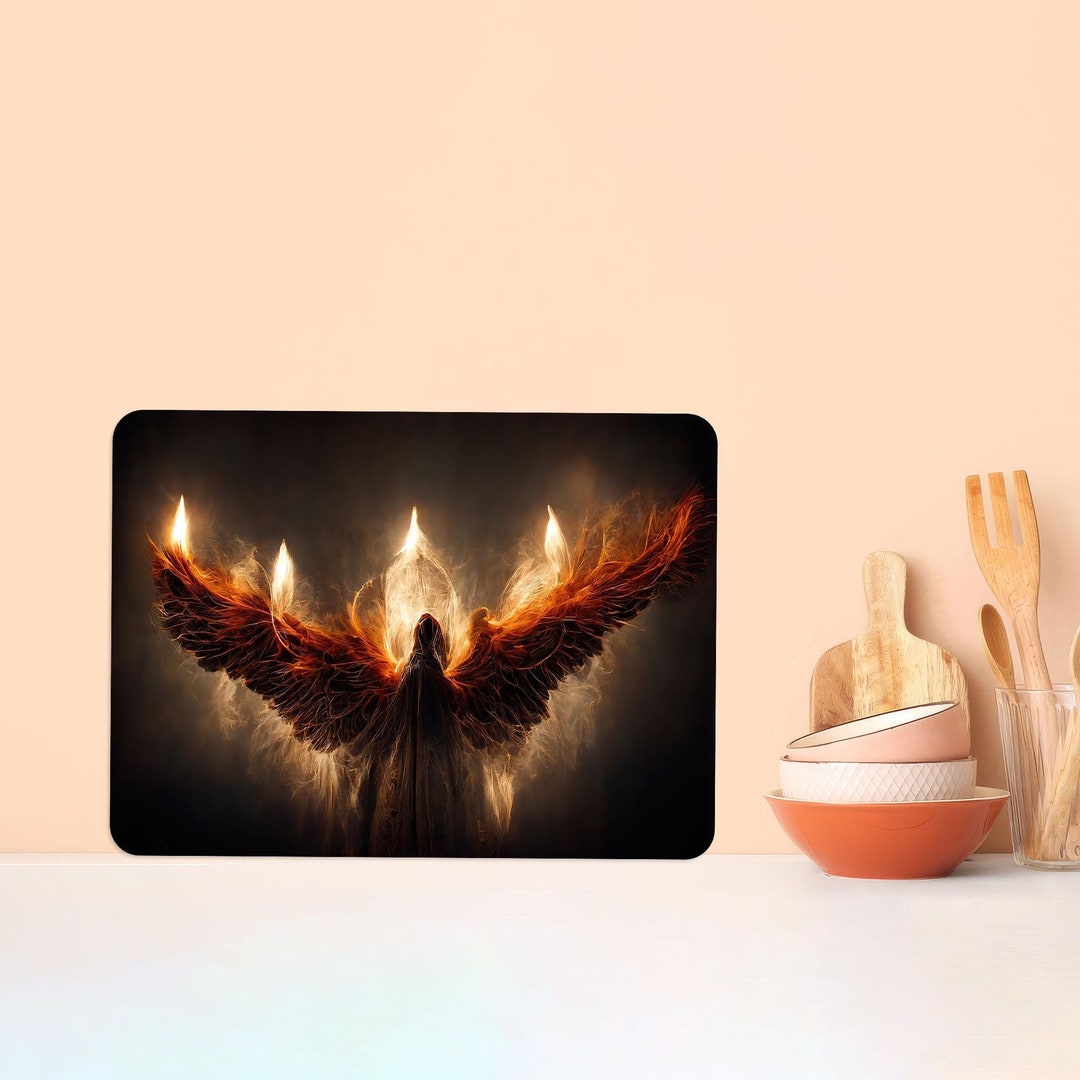 Lucifer With Glowing Fire Wings Serving Board, Fallen Angel of Death ...