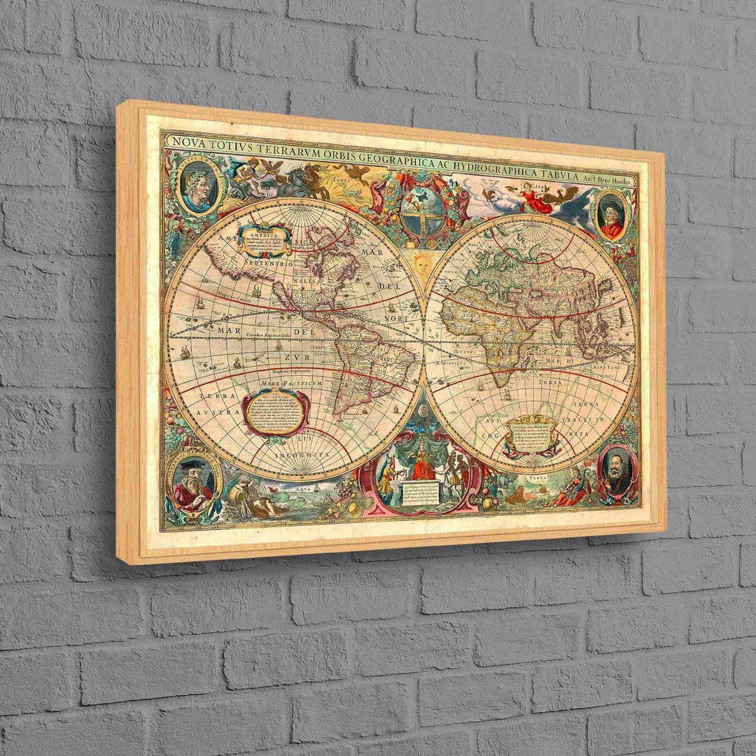 Antique World Map Wall Art, Map Canvas Art, Old World Map Printed ...