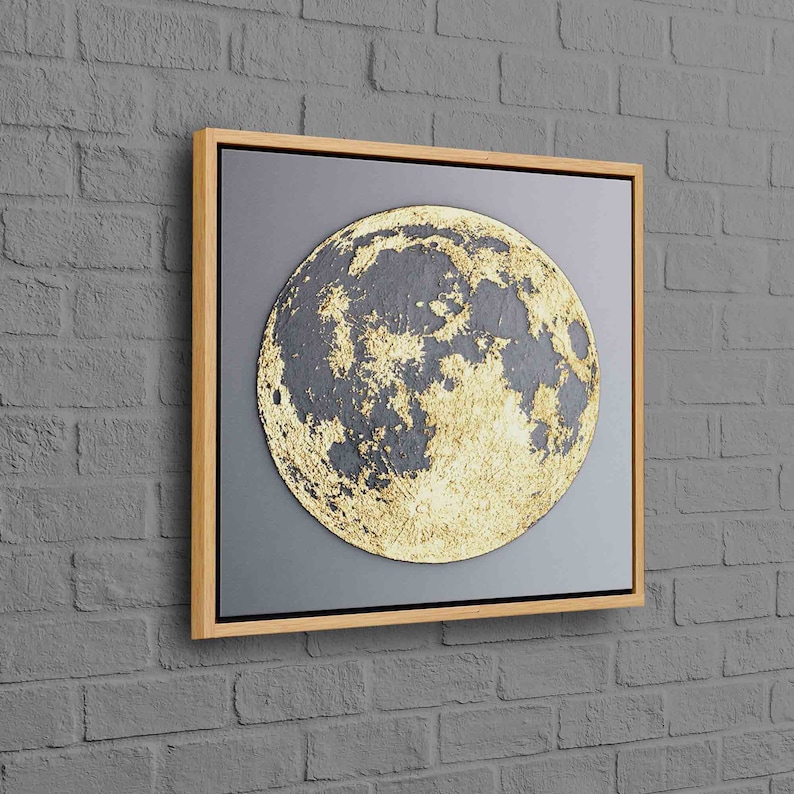 Gold Moon Canvas Print, Abstract Moon Printed, Moon Surface Canvas ...