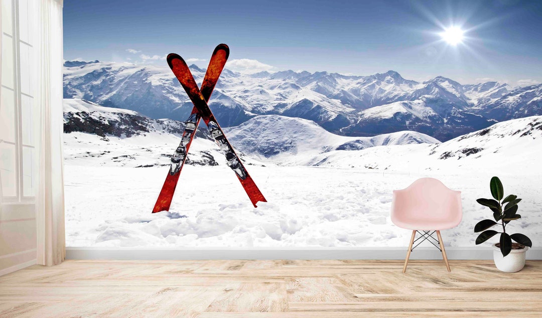 Skiing Wall Painting, Ski Wallpaper, Winter Landscape Art, Sport Mural ...