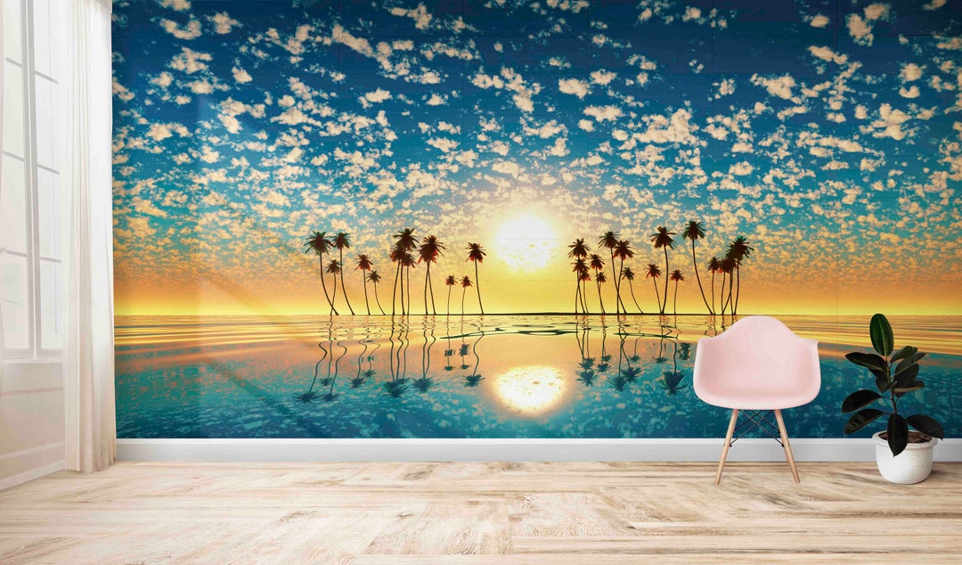 Wallpaper Panels, Sunrise on the Beach Wall Print, Coastal Wall Decor ...