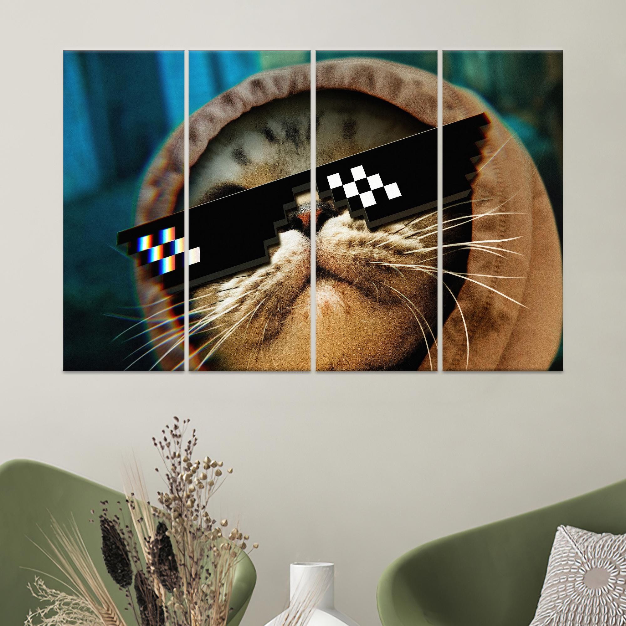 Cool Cat Meme Print, Funny Cat Wall Art With Sunglasses, Hip Hop Kitty ...