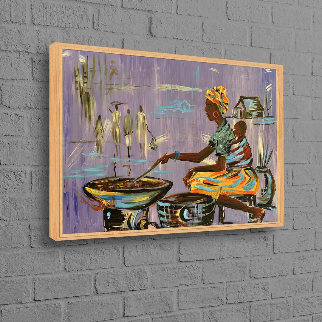 African Mother Cooking, Ethnic Art Canvas, Black Woman Canvas, African ...
