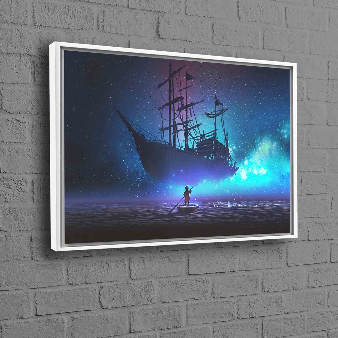 Boat Wall Art, Boat Canvas Art Canvas, Night Artwork, Surrealist Poster ...