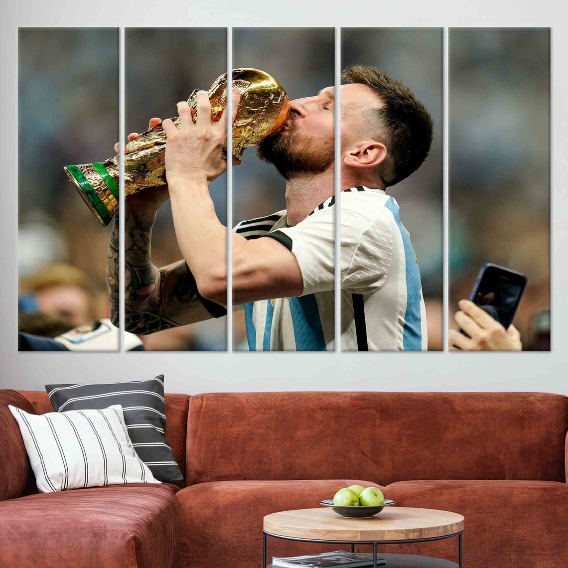 Lionel Messi World Cup Trophy Glass Wall Art, Football Legend Decor ...