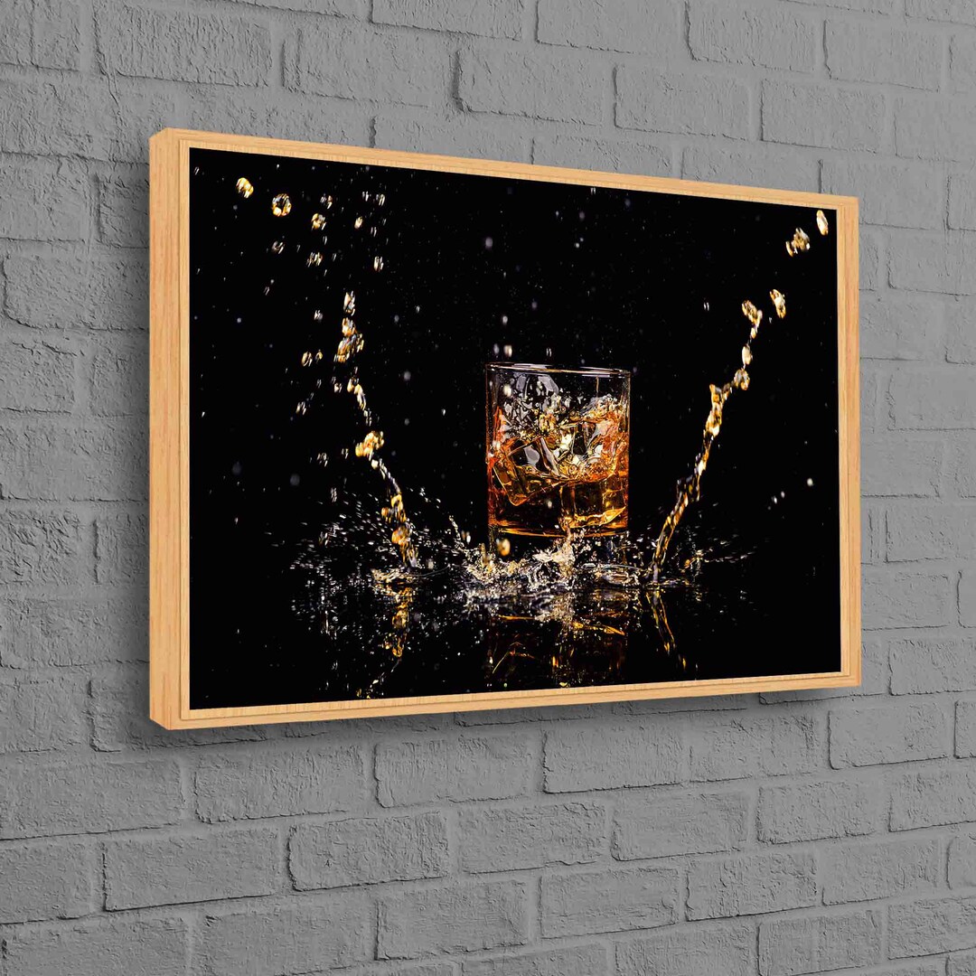 Whiskey Splash Canvas Wall Art, Dramatic Alcohol Drink Print, Dark Bar ...