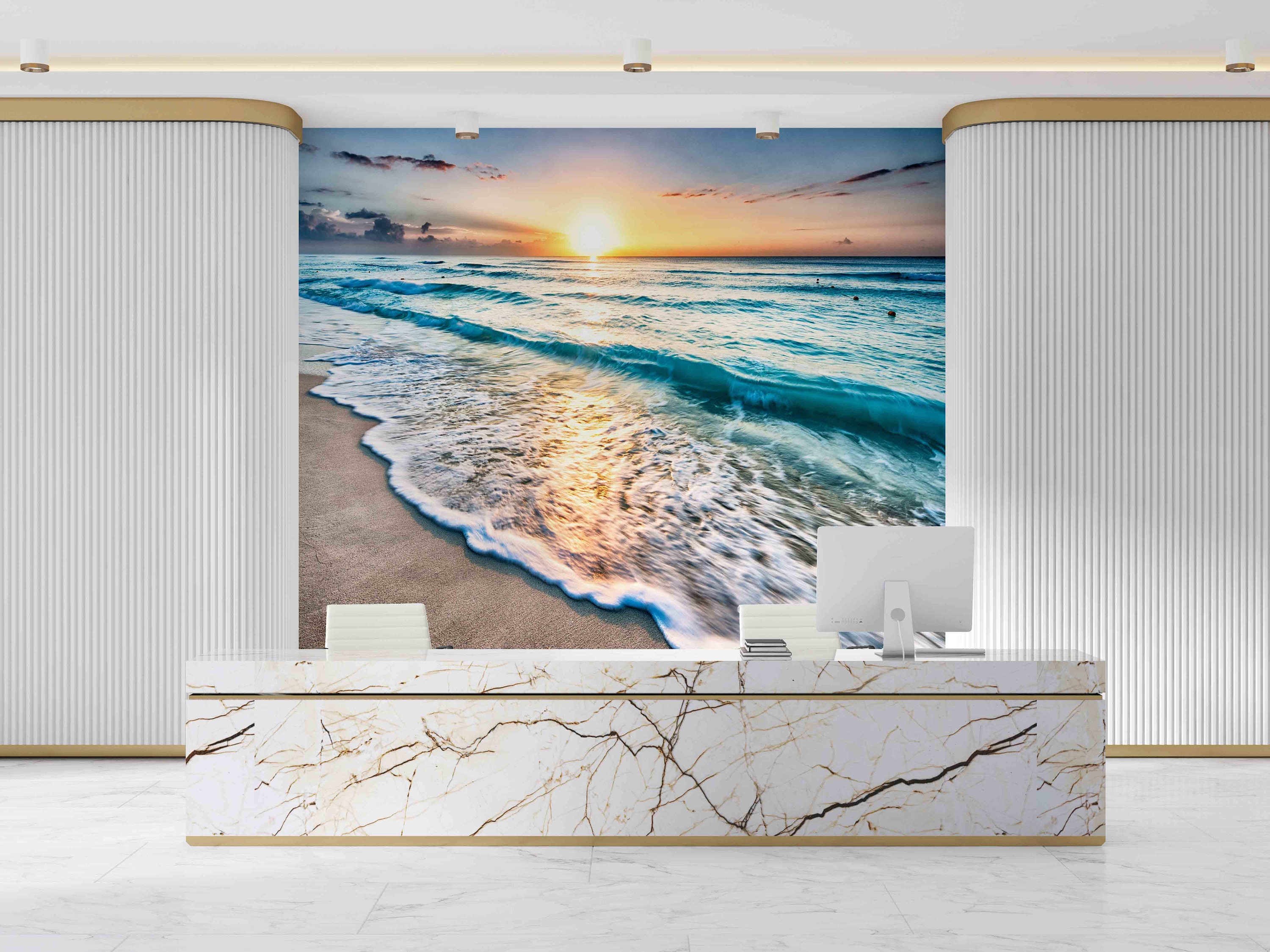 Sea View Wall Decals, Sea Digital Paper, Sunset at the Ocean Wall Decor ...