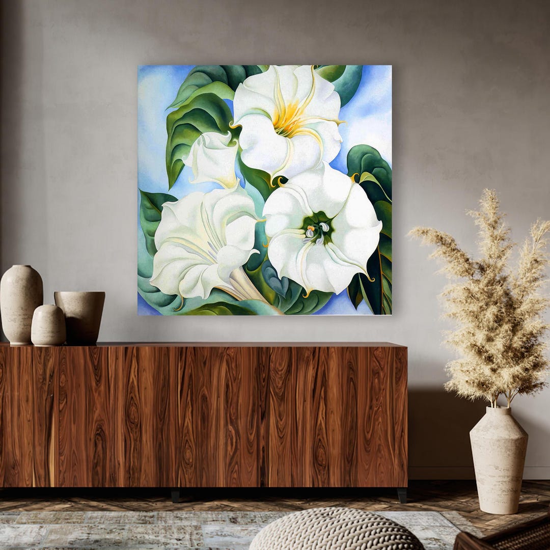 White Flower Glass Art, Green Leaf Tempered Glass, Datura Inoxia Flower ...