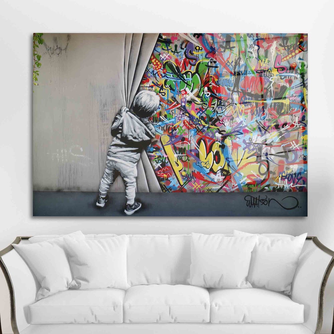 Banksy Colorful Graffiti Glass Wall Art, Banksy Graffiti Glass Art ...