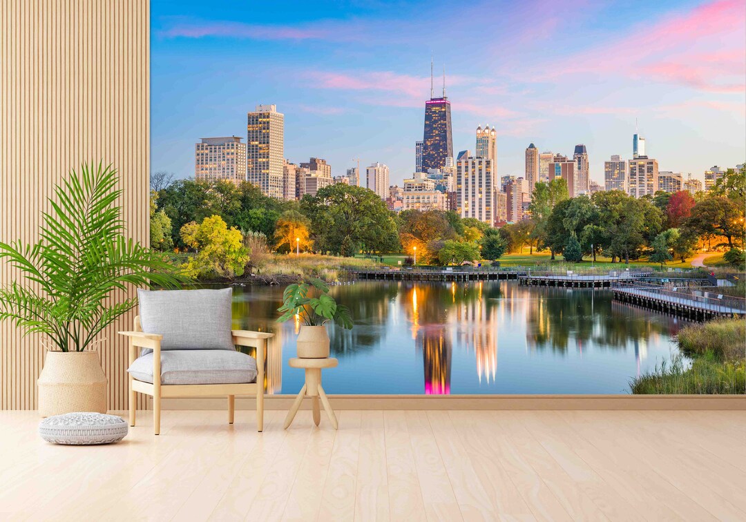 Chicago Wall Paper, City Landscape Wall Mural, Gift Wallpaper ...