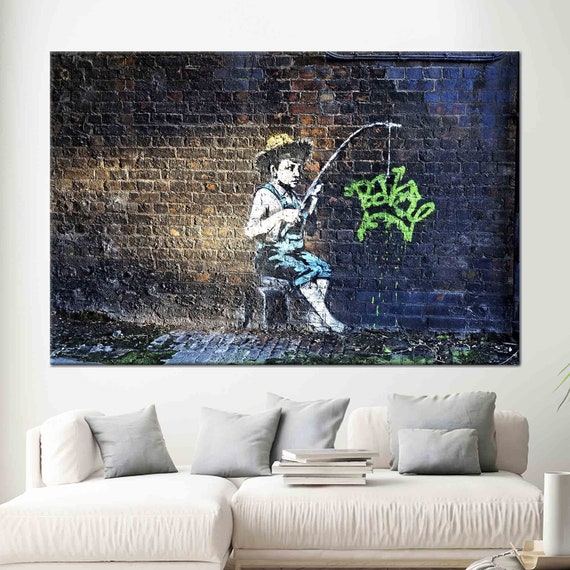 Banksy Fishing Boy Abstract Canvas Fishing Banksy Artwork - Etsy