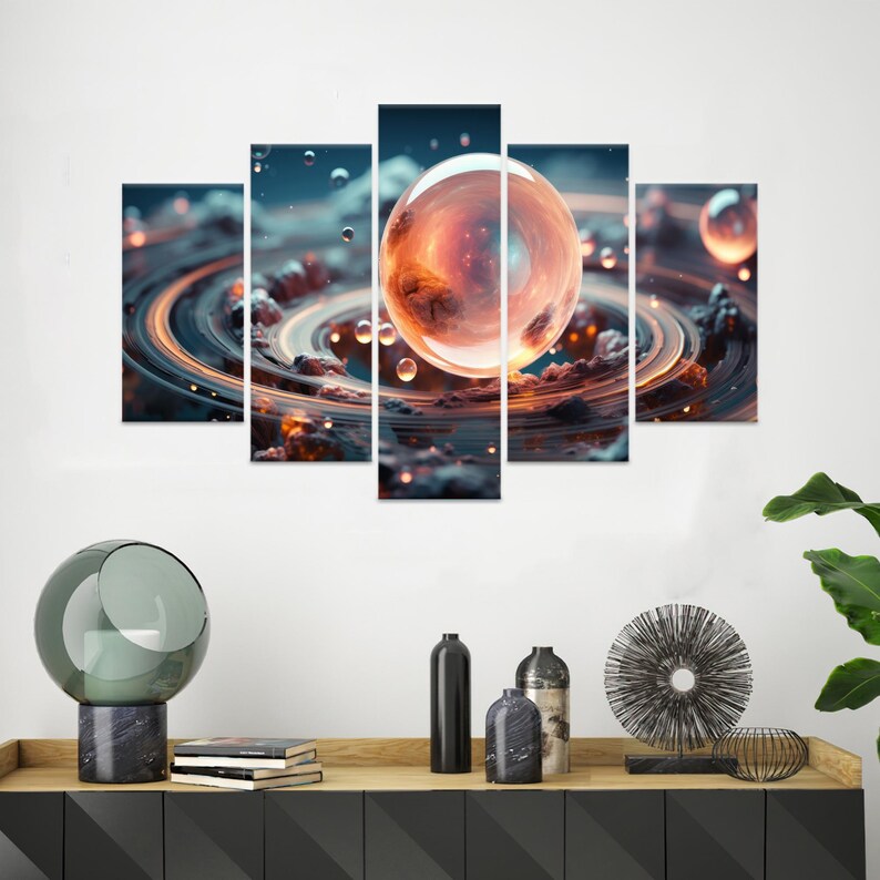 Cosmic Sphere Canvas Wall Art, Abstract Planet Inspired Artwork ...
