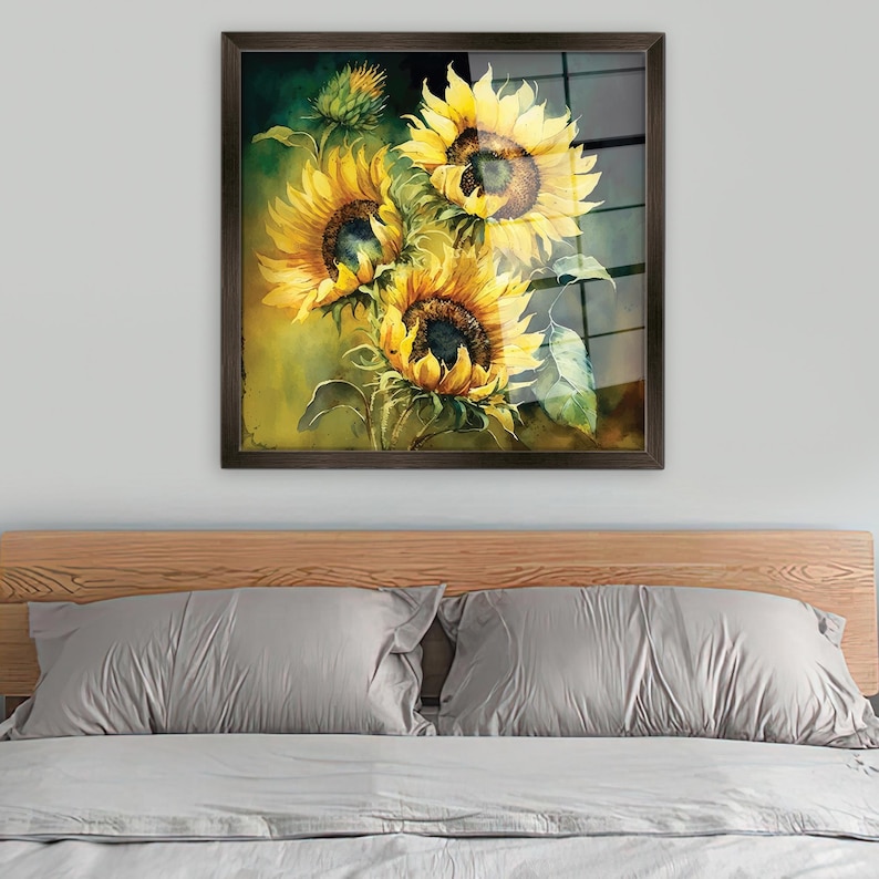 Sunflowers Painting Print Glass Decor, Yellow Tempered Glass, Sunflower ...
