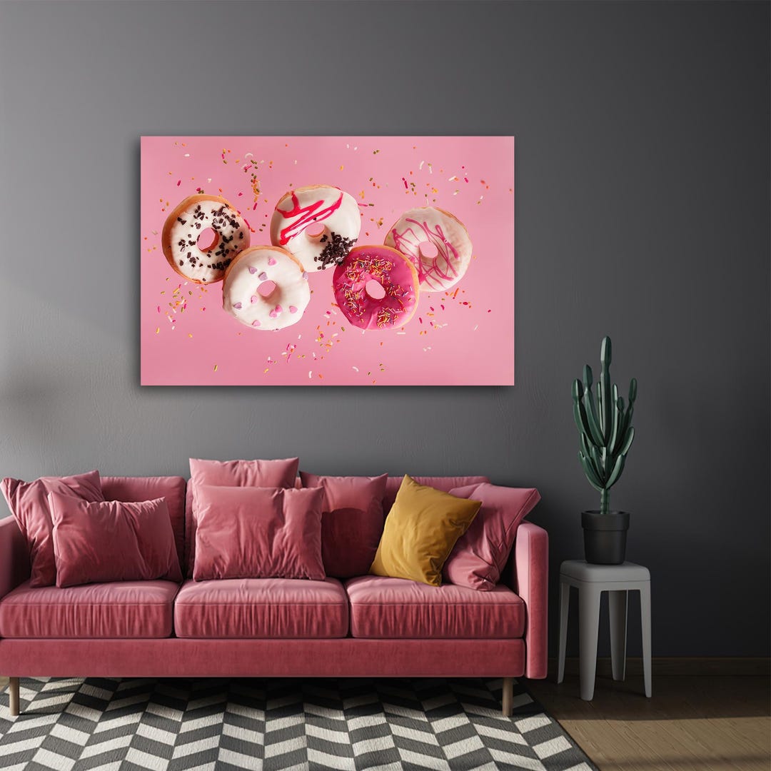 Doughnuts Glass Wall, Deliciously Sweet Doughnuts Glass Decor, Pink ...