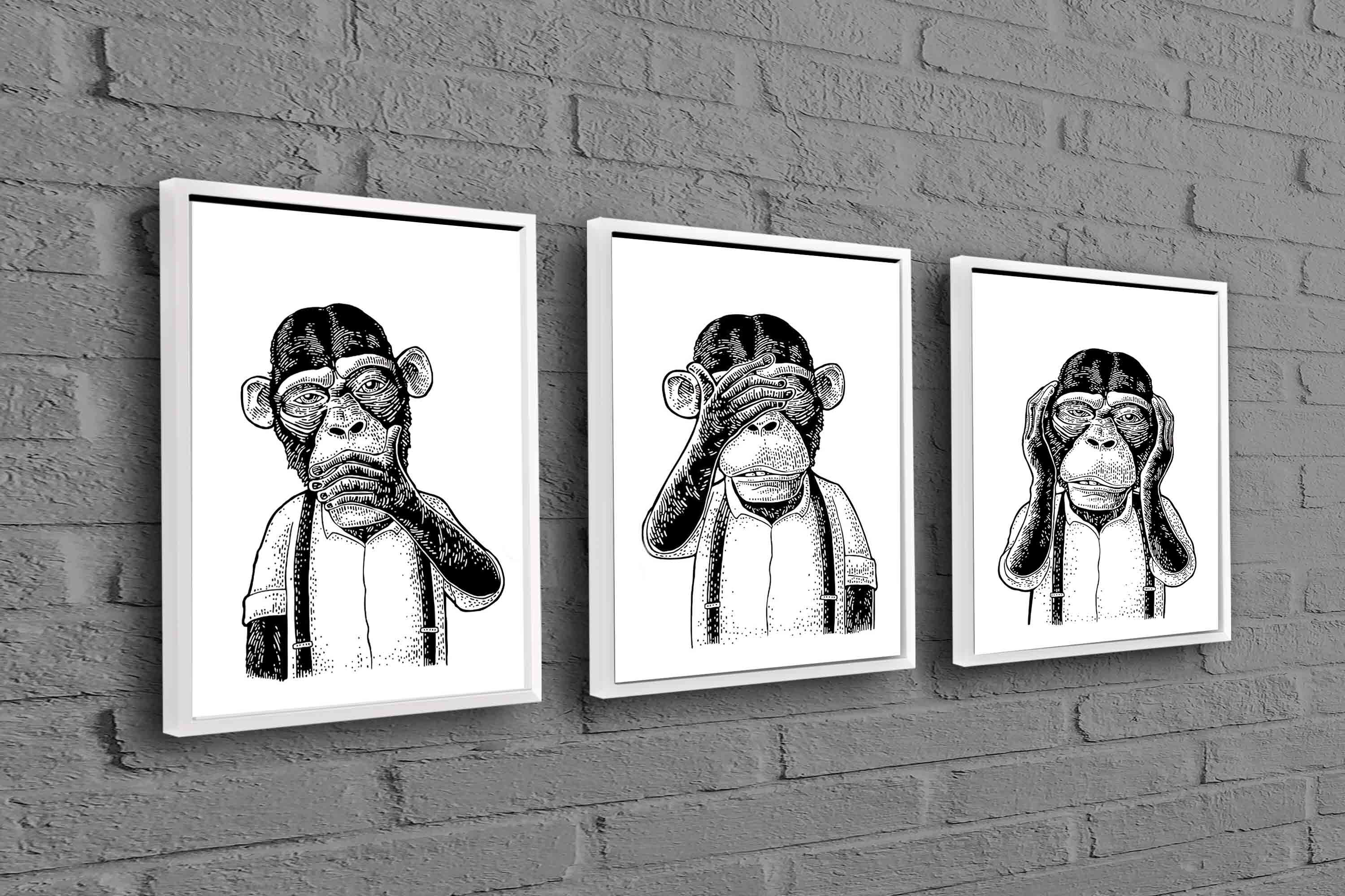 Three Wise Monkey Wall Art Abstract Monkey Canvas Art - Etsy