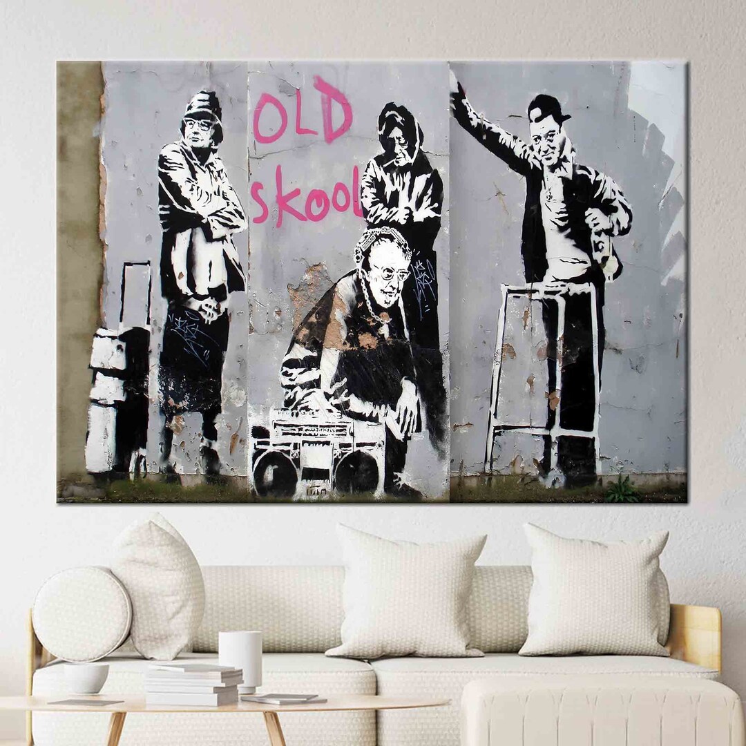 Iconic Banksy Old Skool Grannies Graffiti Printed Abstract Wall Art Banksy Old Skool Canvas