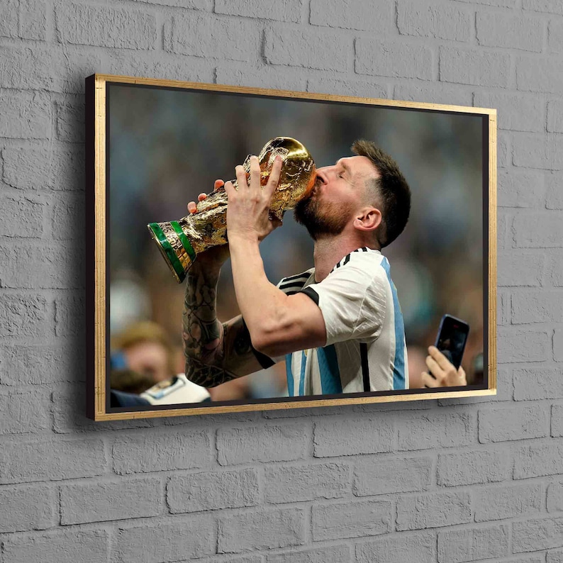 Lionel Messi World Cup Trophy Glass Wall Art, Football Legend Decor ...