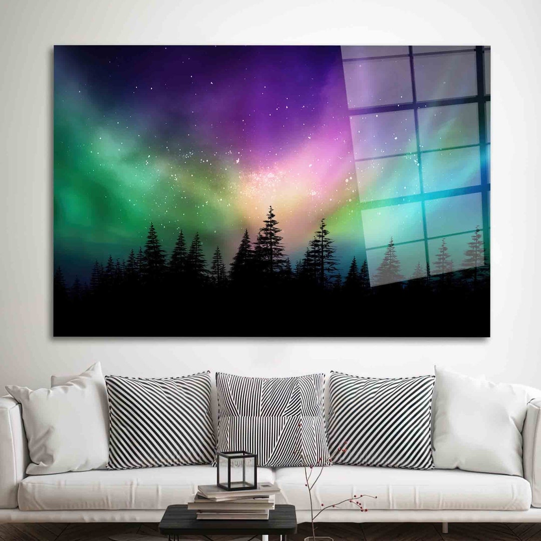 Northern Light Glass Wall Art, Space Wall Decoration, Glass Wall Art ...