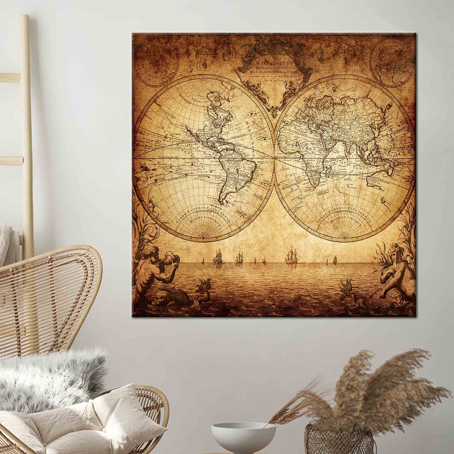 Vintage World Map, Map Canvas, Old World Map Art Canvas, Old Map Poster ...