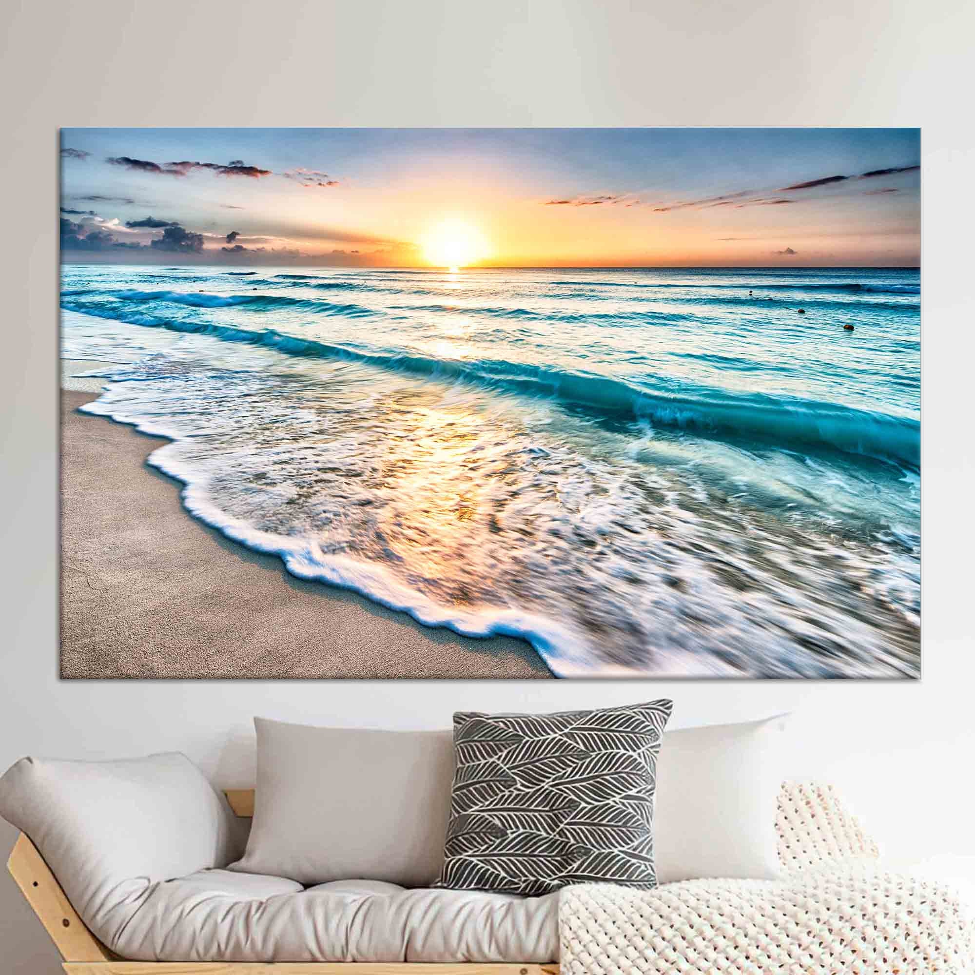 Canvas Wall Art, Sunset at the Ocean, Seascape Artwork, Personalized ...