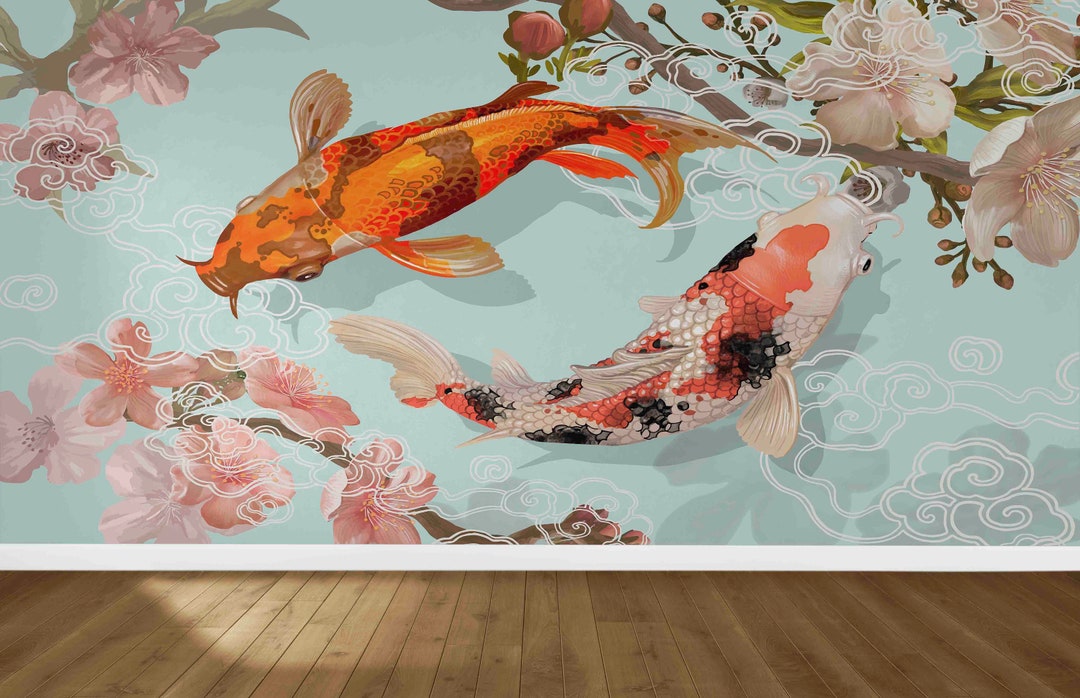 Japanese Wall Mural, Zen Paper Art, Japanese Koi Fish Paper Craft ...