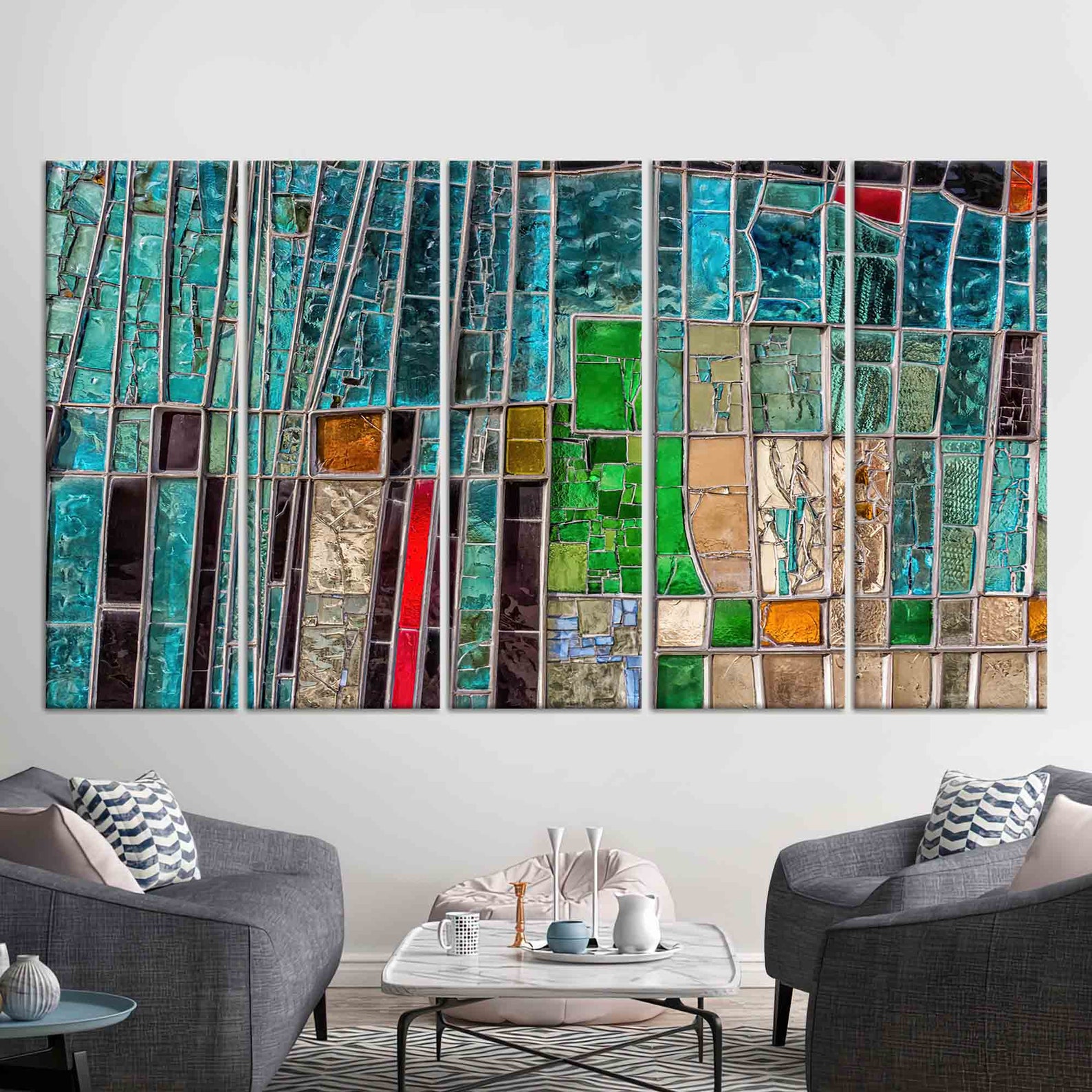Colorful 3D Canvas, Stained Glass Print, Gift for Her, Living Room Wall ...