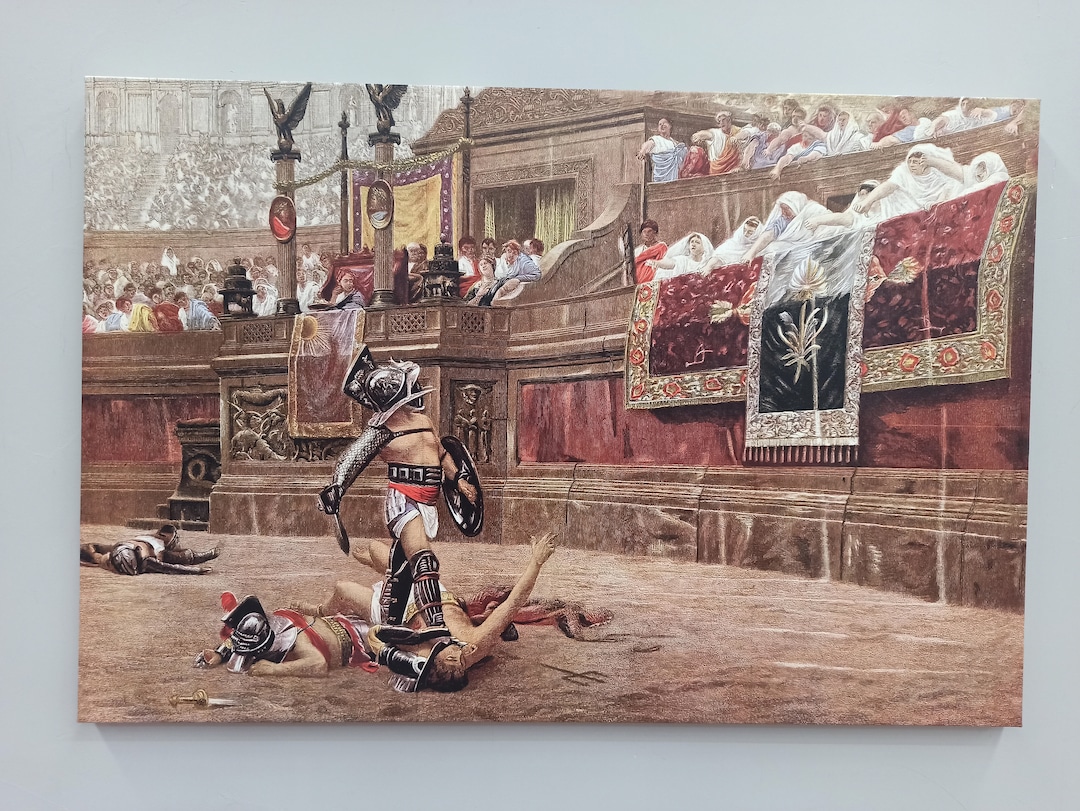 Gladiator Fights Art Canvas, Gladiators in the Arena Wall Hanging ...