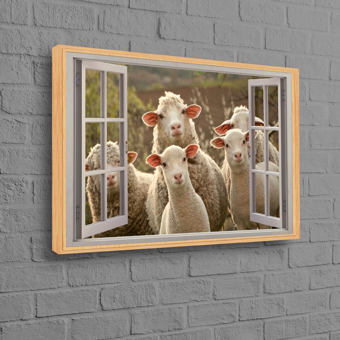Animal Printed, Sheep Canvas Decor, Sheep Looking in Through the Window ...