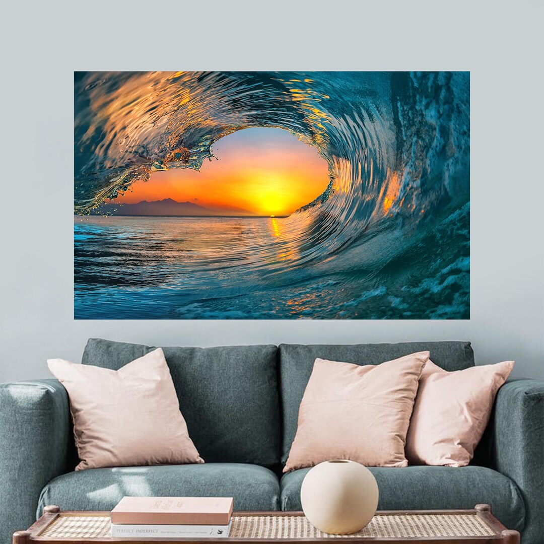 Surfer Wave Landscape Wall Decoration, Sea Art Decor, Sunset Landscape ...