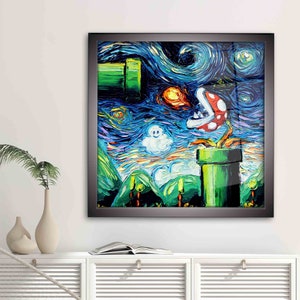 Van Gogh Mario Wall Art, Super Mario Glass Art, Van Gogh Tempered Glass ...