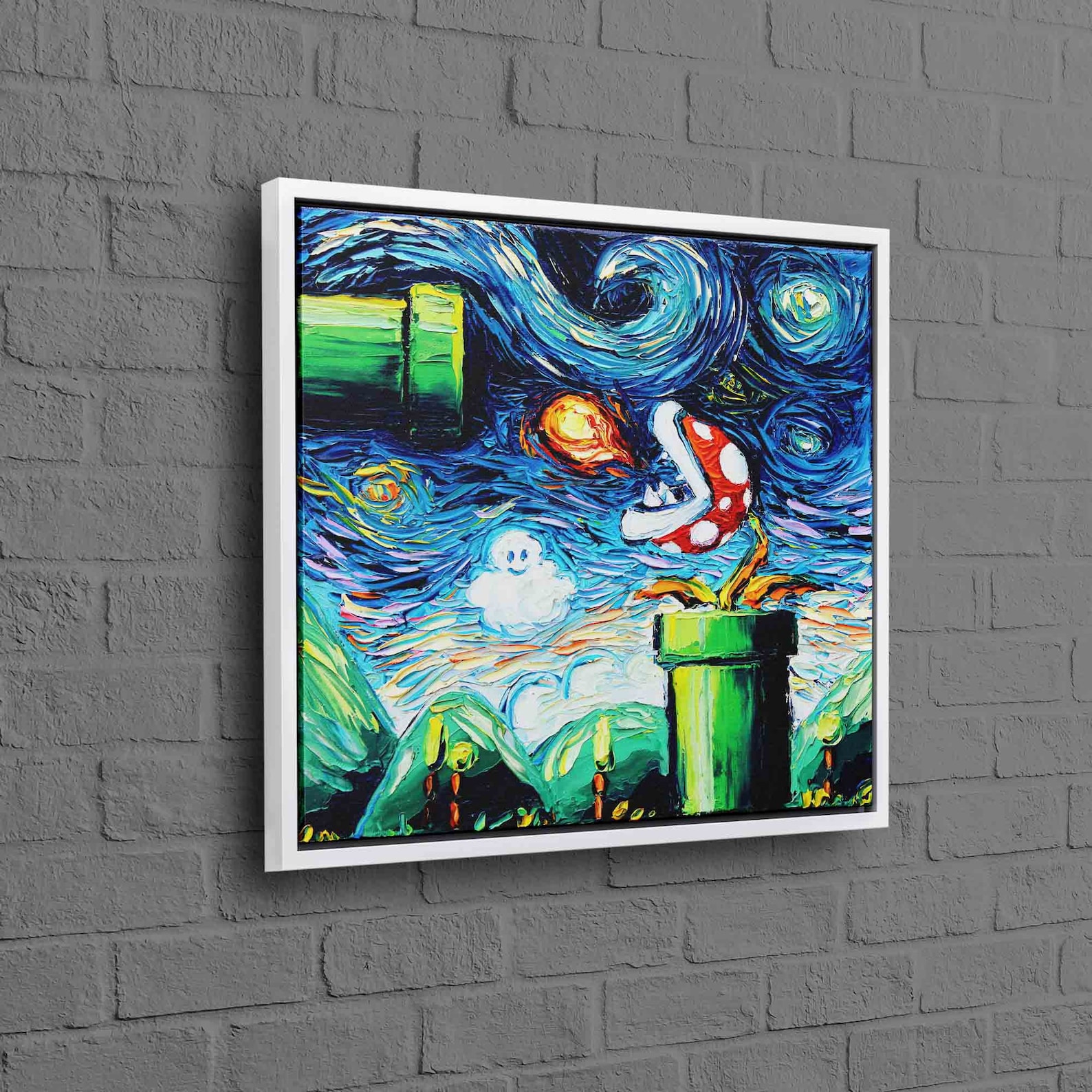 Modern Starry Night Wall Art, Super Mario Canvas Art, Van Gogh Mario ...