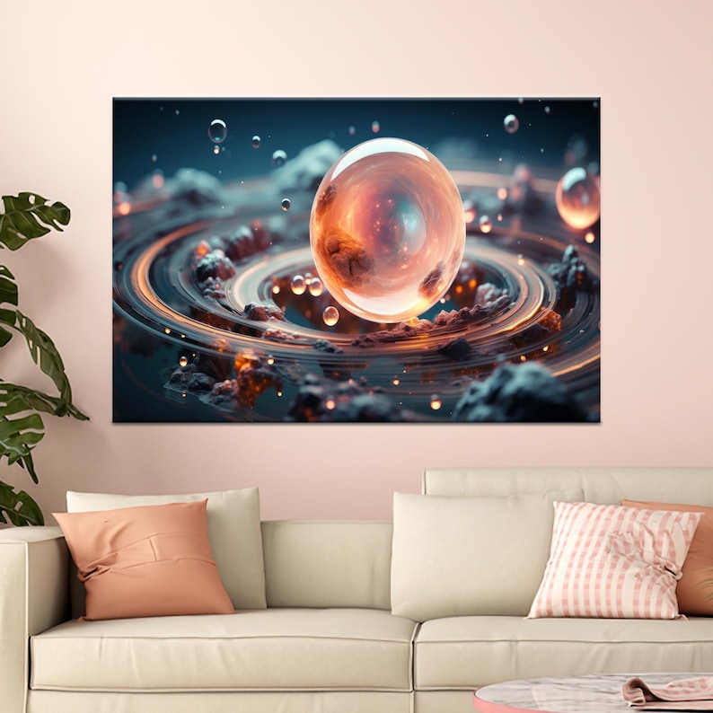 Cosmic Sphere Canvas Wall Art, Abstract Planet Inspired Artwork ...