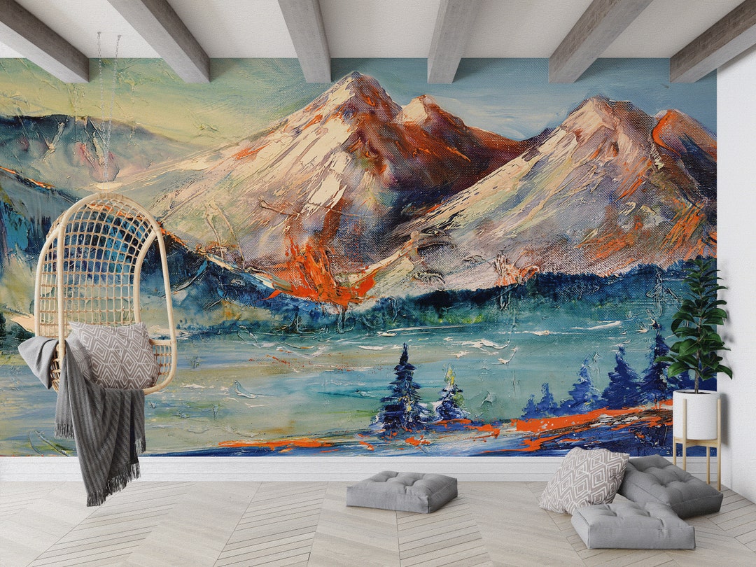 Abstract Mountain Painting Wallpaper, Landscape Paper Art, Mountain ...