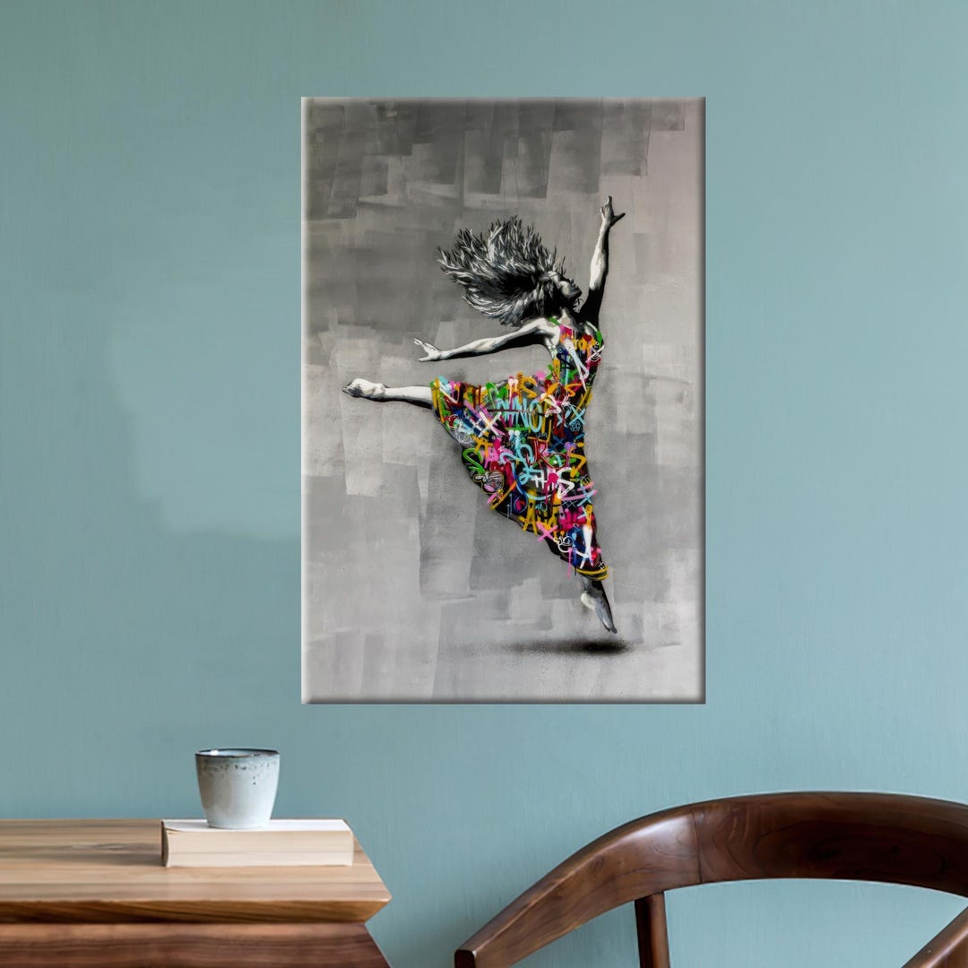 Colorful Dancer Wall Art, Modern Dance Canvas Print, Graffiti Dress ...