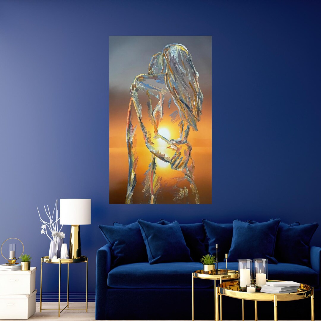 Sunset Glass, Hugging Couple Wall Decoration, Modern Glass Printing ...
