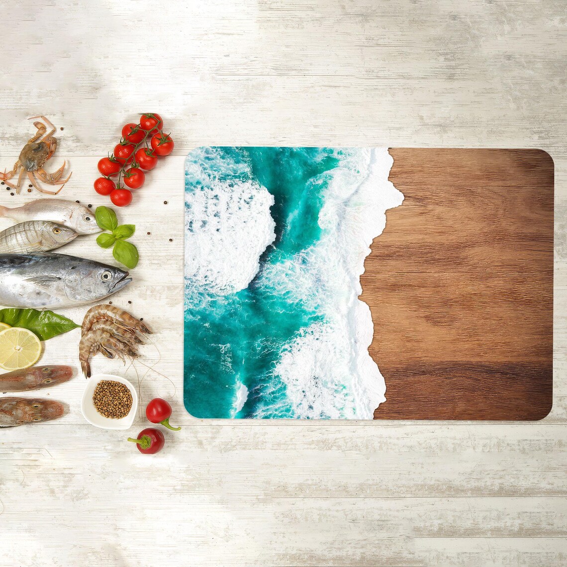 Resin Print Chopping Board, Wave Cutting Board, Ocean Wave Chopping ...