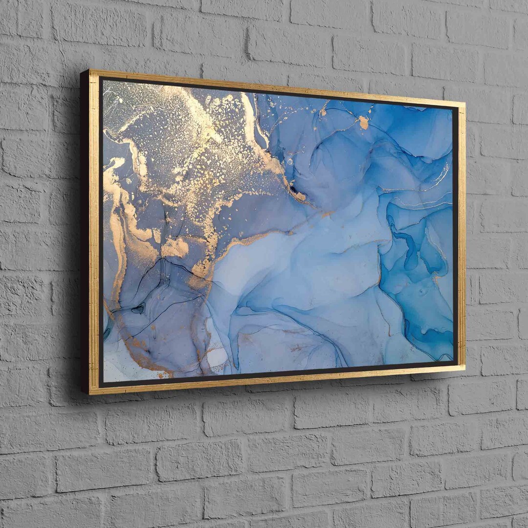Abstract Art, Blue Marble Wall Art, Luxury Marble Wall Decor, Gold ...