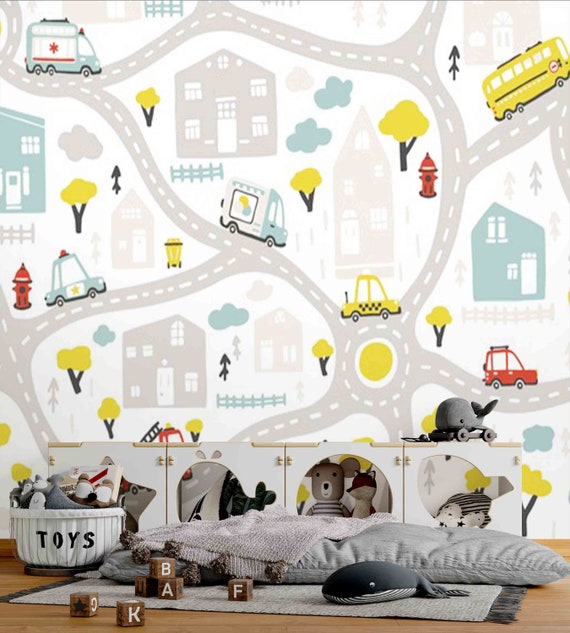 Baby City Map With Roads and Transport Educational Wall - Etsy