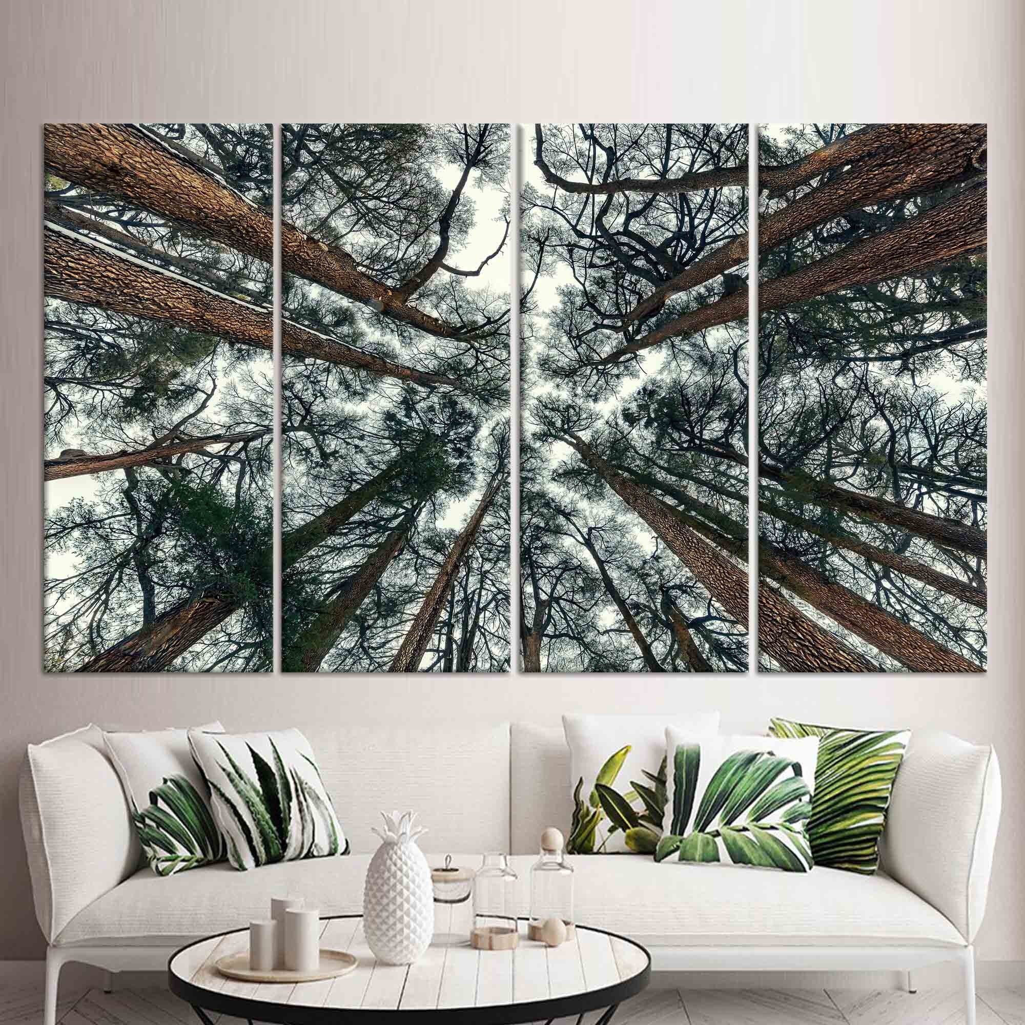 Forest Canopy Perspective Canvas Wall Art – Tall Pine Tree Nature Print ...