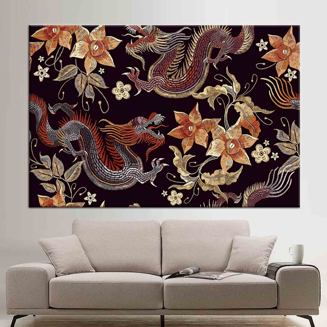 Abstract Artwork, Asian Dragon Pattern Art Canvas, Dragont Canvas Art ...