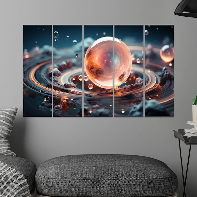 Cosmic Sphere Canvas Wall Art, Abstract Planet Inspired Artwork ...