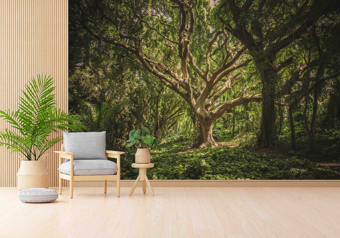Old Tree Landscape Wall Mural, Green Wall Paper, Forest Wall Art, Wall ...