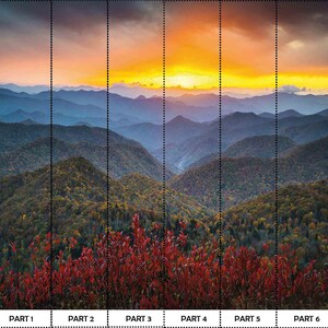 Mountain Sunset Wall Mural, Scenic Nature Landscape Wallpaper, Colorful ...
