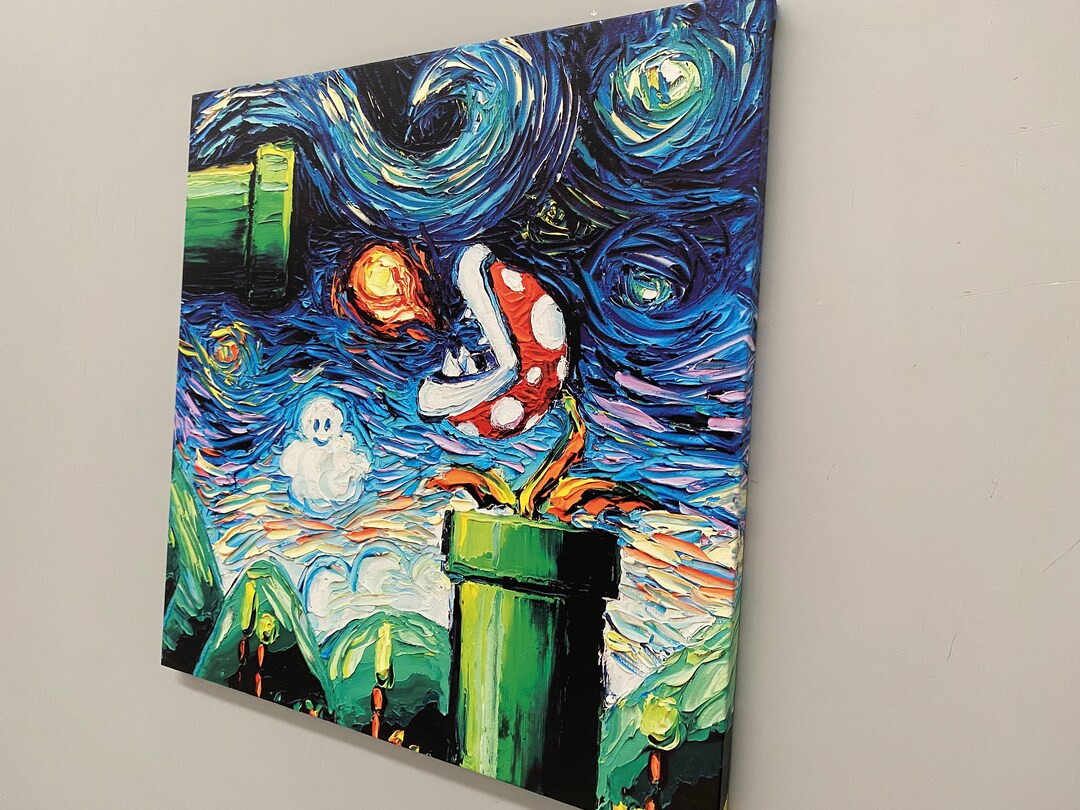 Modern Starry Night Wall Art, Super Mario Canvas Art, Van Gogh Mario ...